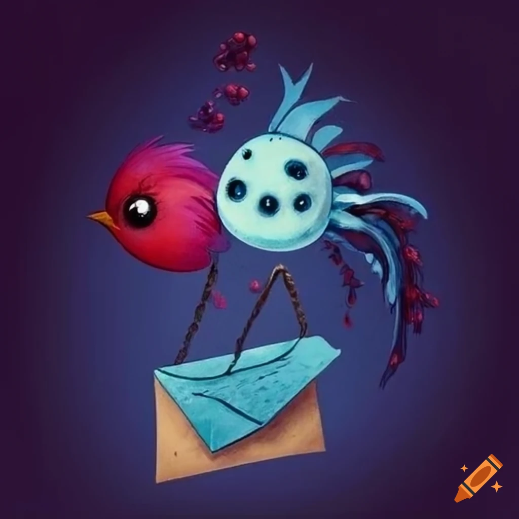 Shooting star and bird with envelope in a tim burton style on Craiyon