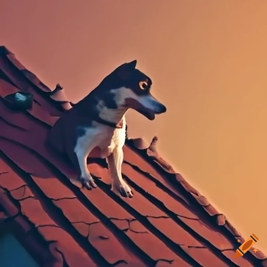 Dog on top of a house roof on Craiyon