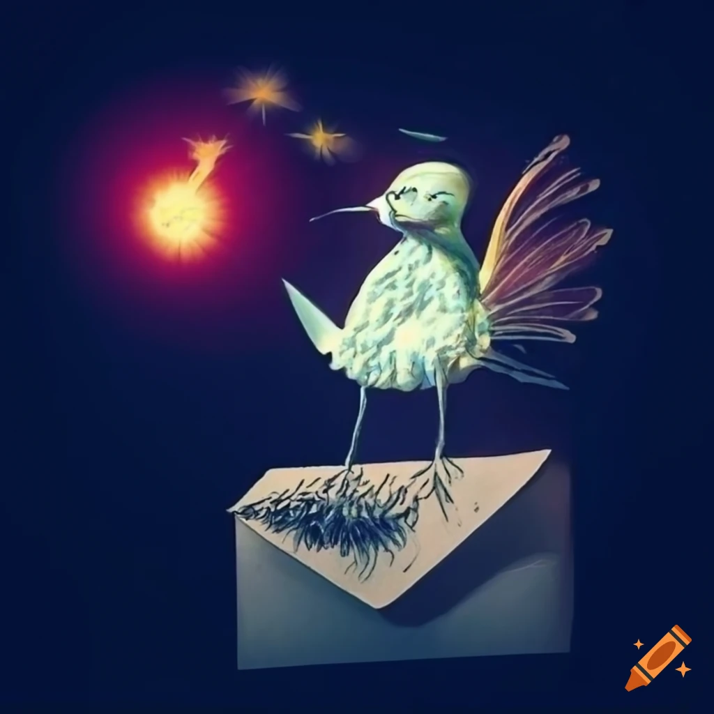 Shooting star and bird with envelope in tim burton style on Craiyon