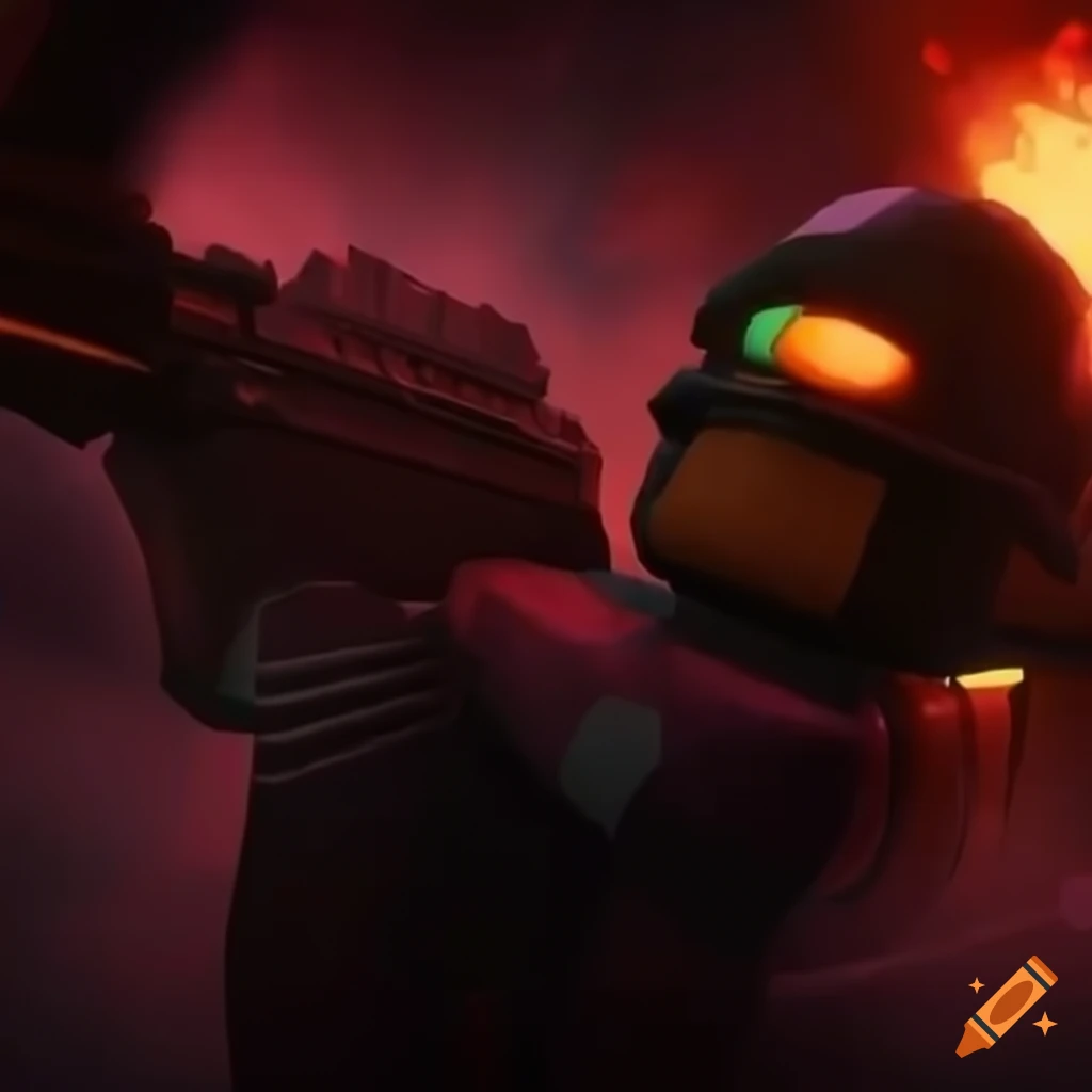 Alien firing laser gun at a roblox avatar in a fantastical battle scene ...