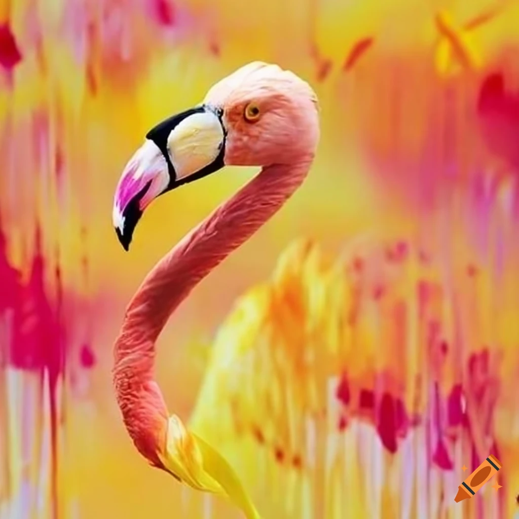 Scattered saffron yellow flamingos on Craiyon