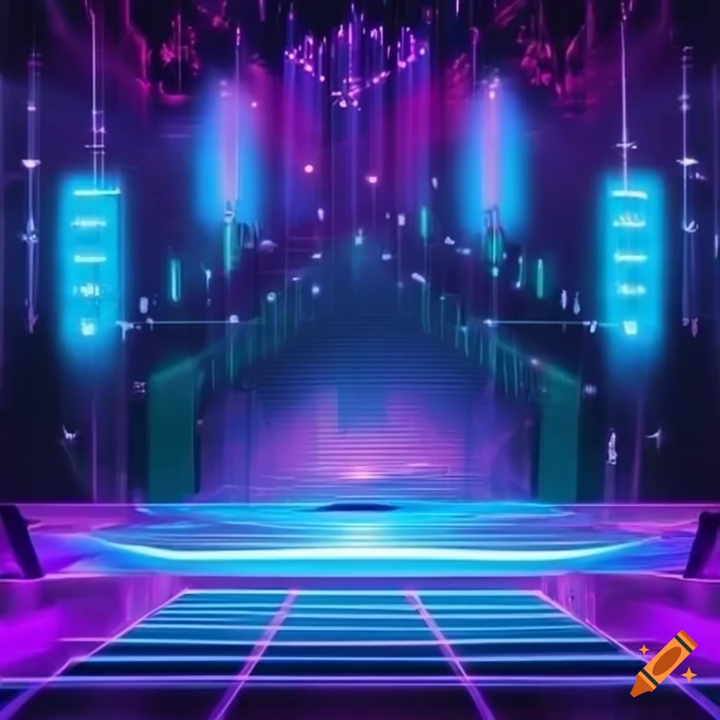 Neon musical concert stage background on Craiyon