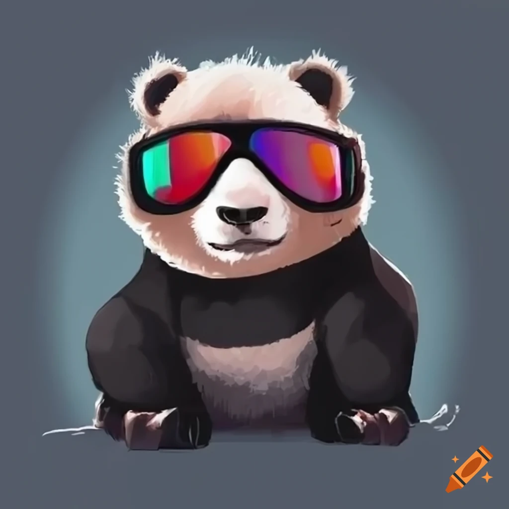 Panda wearing ski goggles in a playful drawing on Craiyon