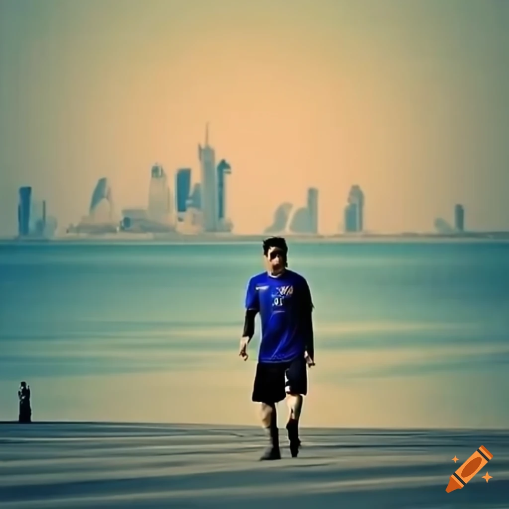 Lionel messi walking in doha corniche on Craiyon