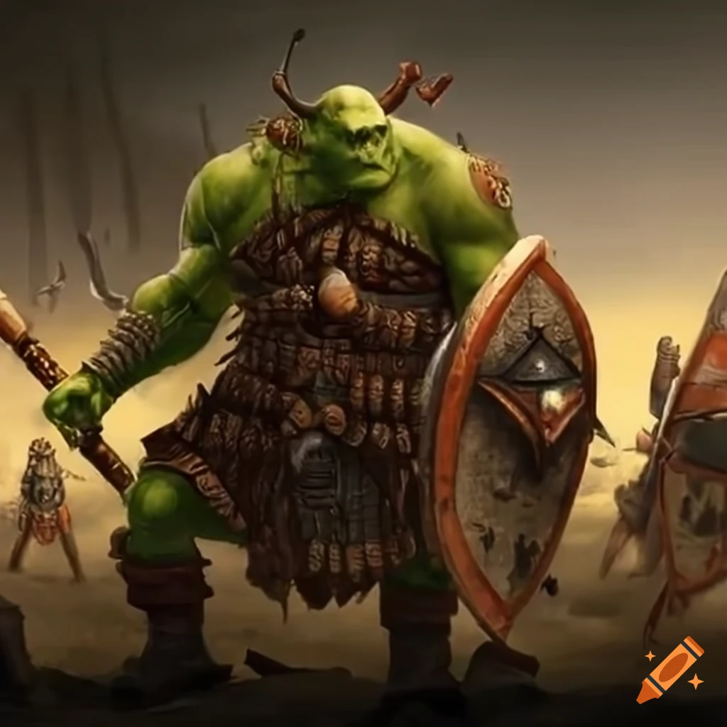 Medieval human army charging against a horde of orcs on Craiyon