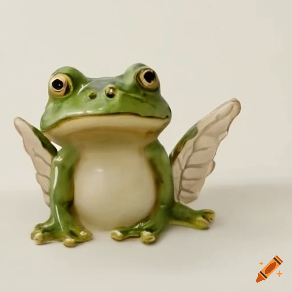 Illustration of a frog with wings in the style of beatrix potter on Craiyon