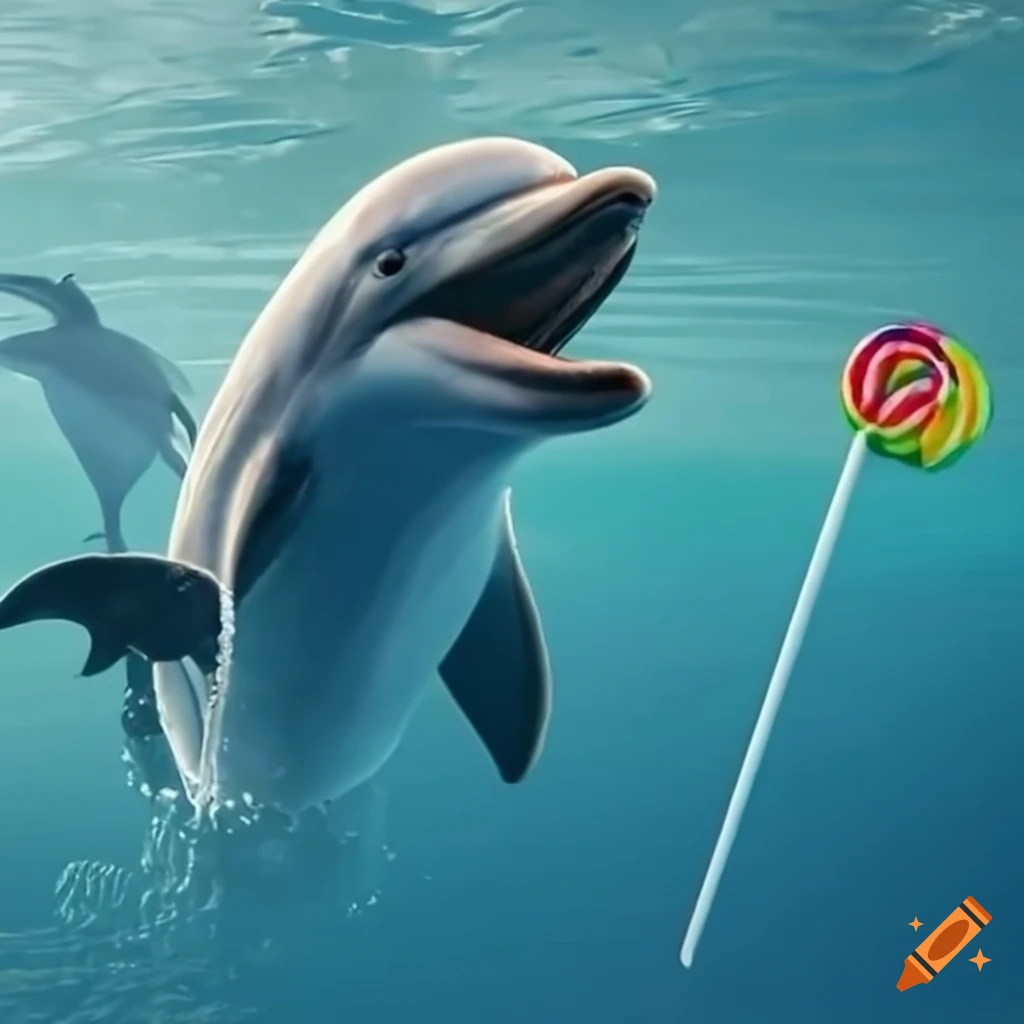 Playful dolphins with lollipops in the ocean on Craiyon