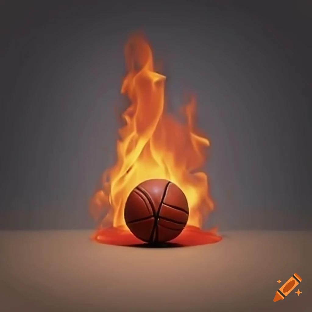 Burning wooden basketball court with flaming ball on Craiyon