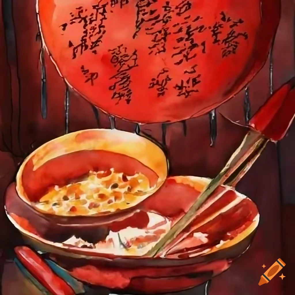 Red chinese menu in artistic watercolor style on Craiyon