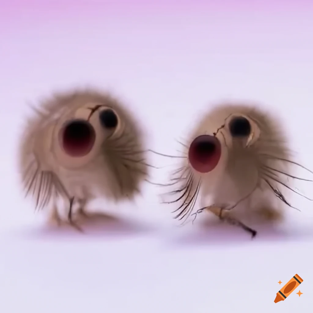 White nanobot with one red eye and thin tails, flying with black panels ...