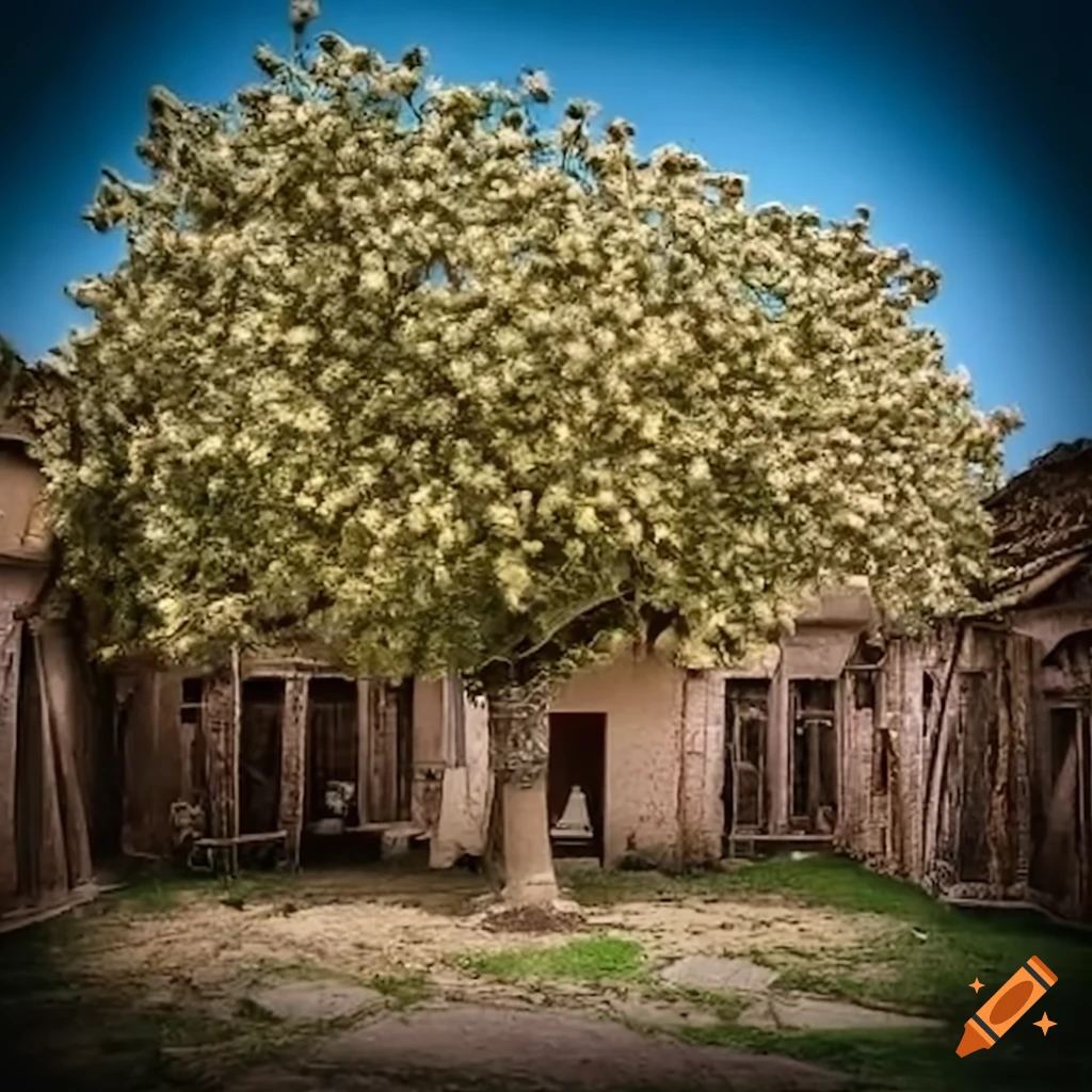 Big apple tree in the yard of an old iranian house on Craiyon