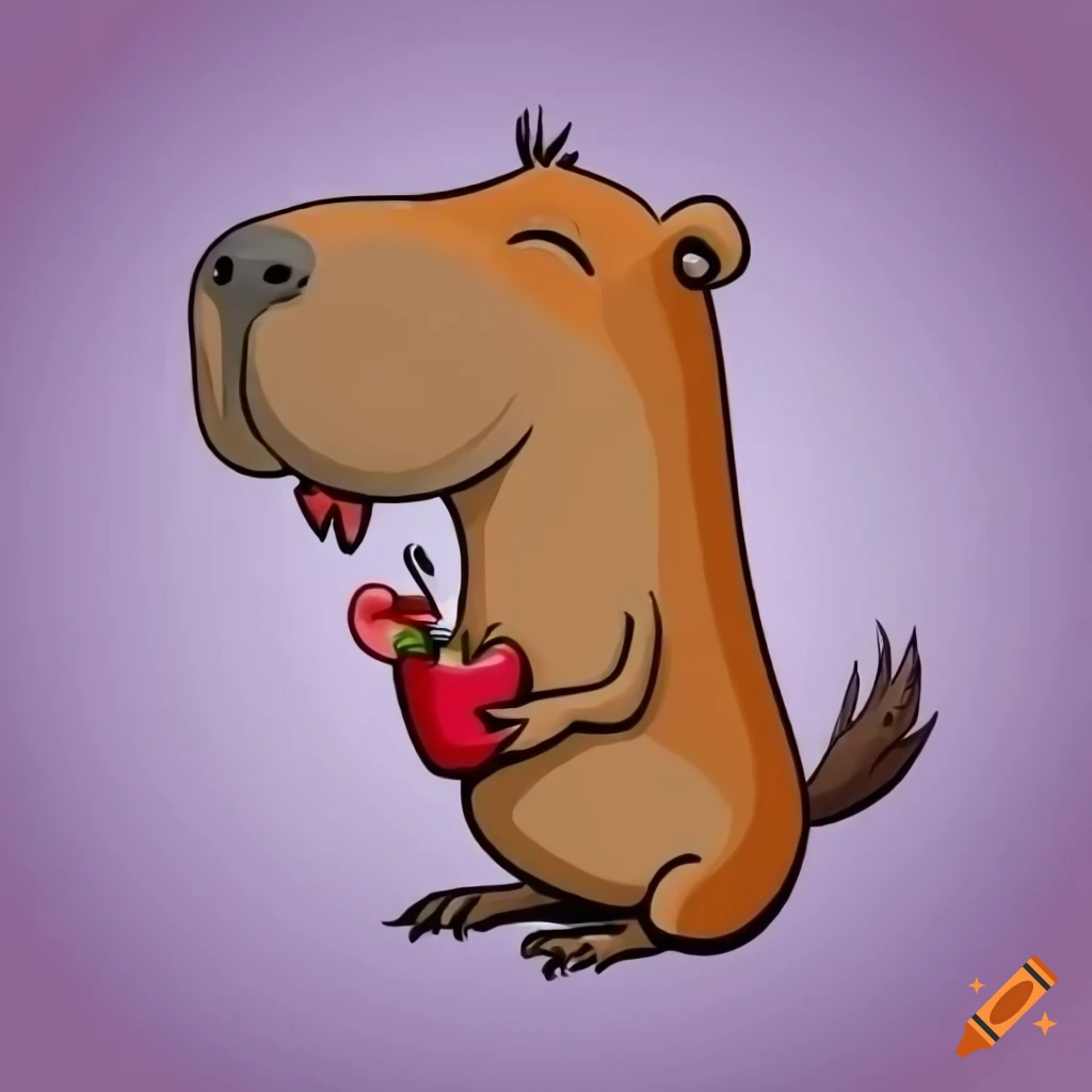 Cartoon capybara eating an apple on Craiyon