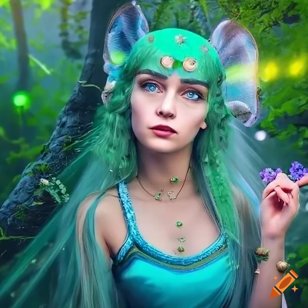 Green Hair Goddessa Woman Who Is Adored Especially For Her Beauty In A Traditional Christian
