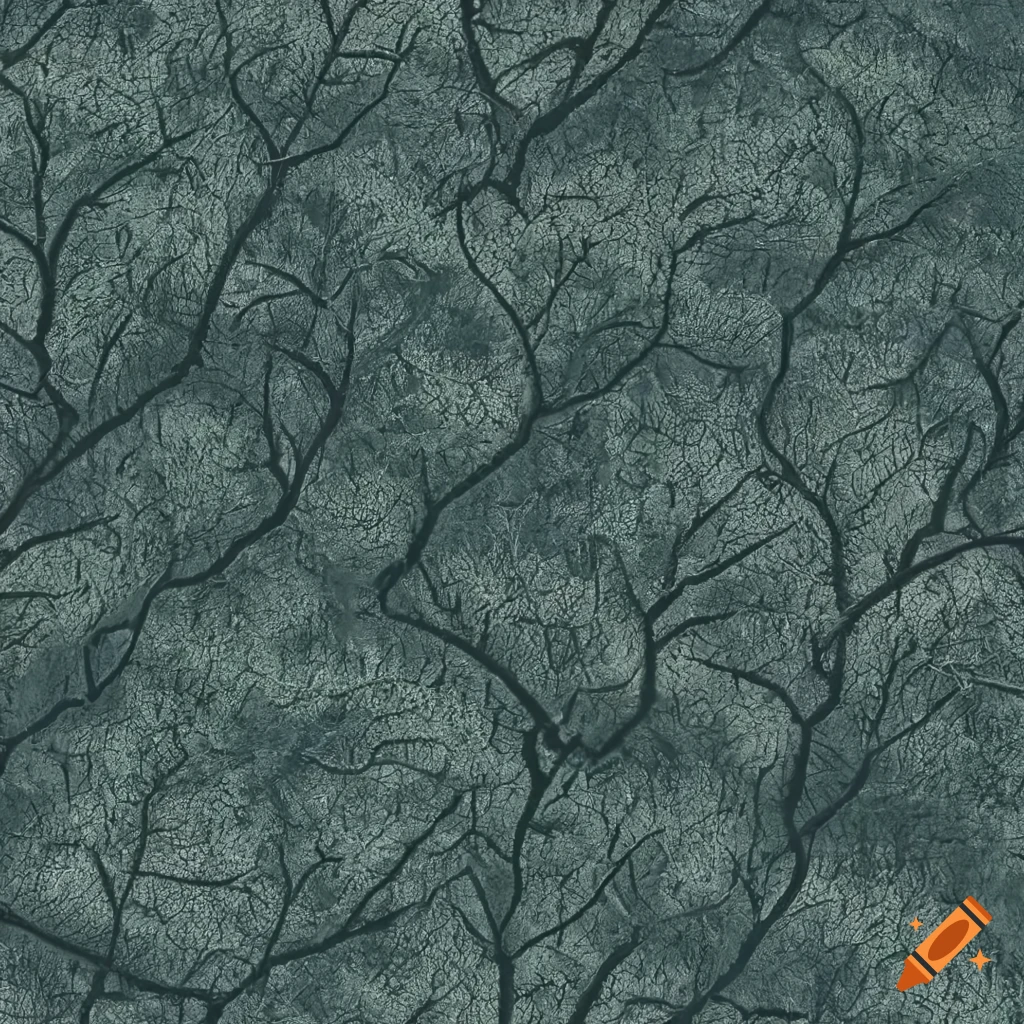 Dry moss and oak tree pattern with leaves and branches in a textured ...