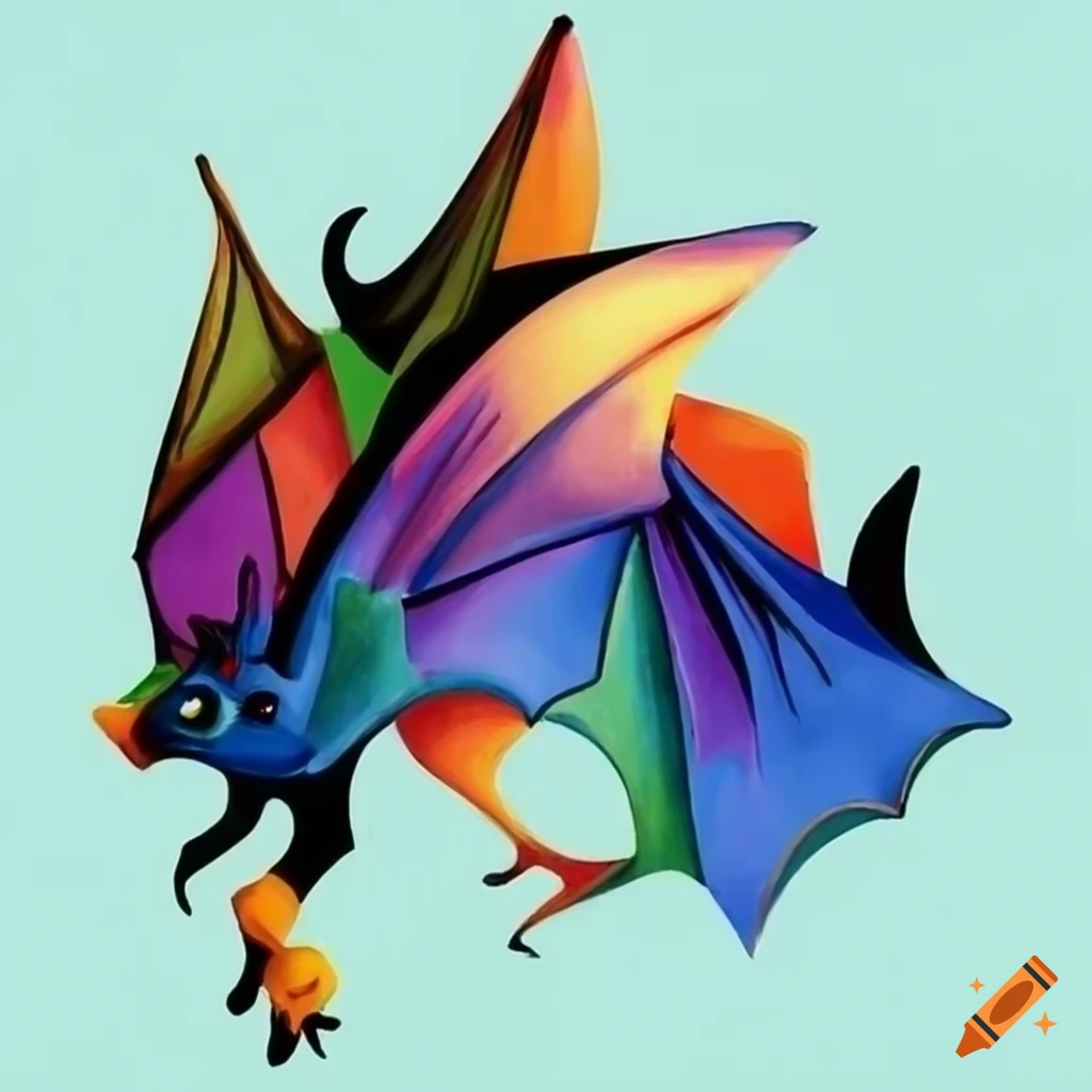 Colorful bat carrying a rat in pablo picasso style on Craiyon