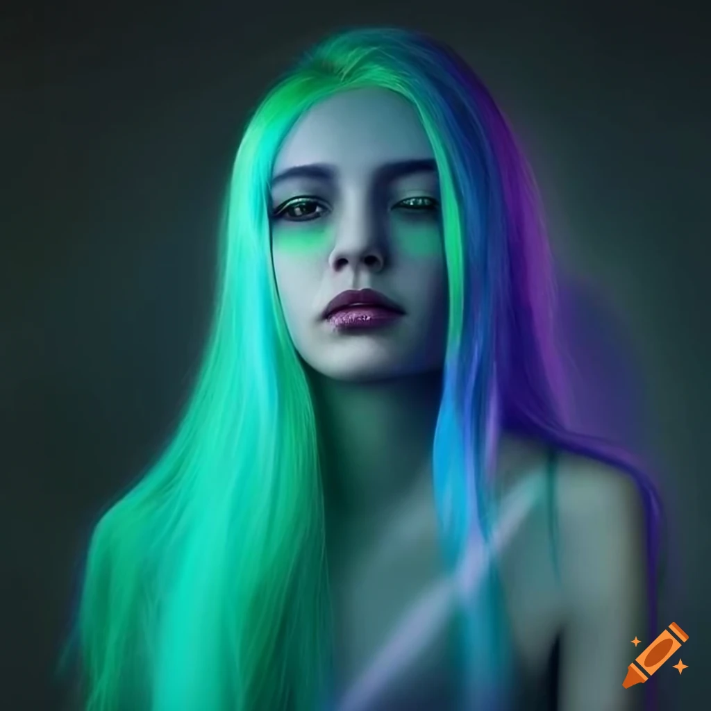 Green Hair Goddessa Woman Who Is Adored Especially For Her Beauty In A Traditional Christian