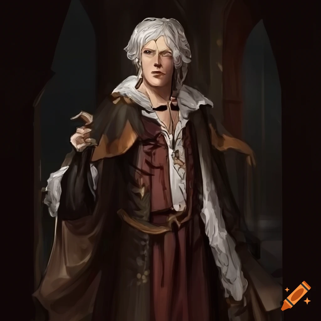 Medieval fantasy-style butler in elegant attire at a grand estate on ...