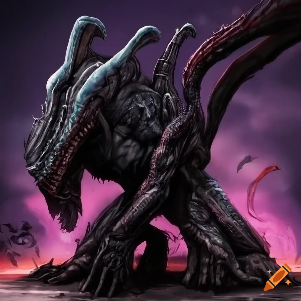 Grimdark cosmic horror with stone monster warrior and impossible alien ...