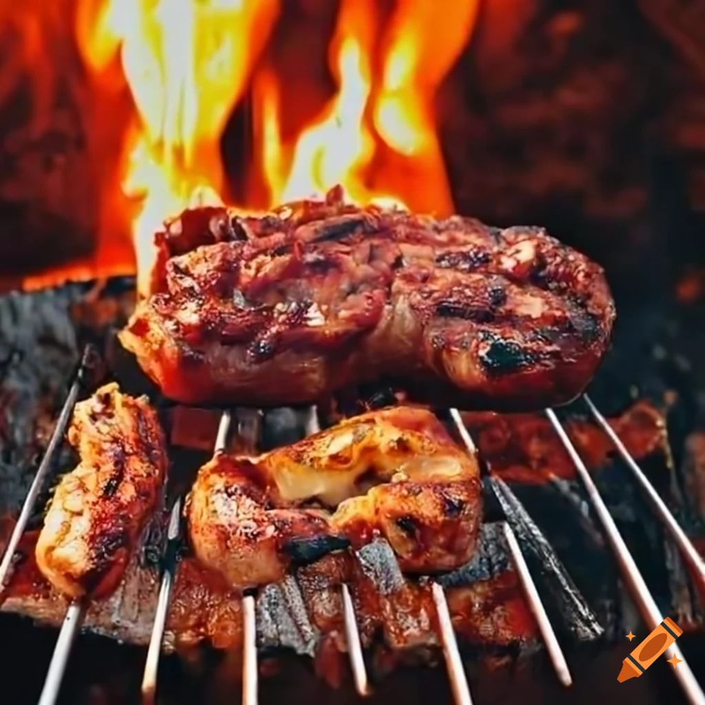 Grilling meat on a barbecue on Craiyon