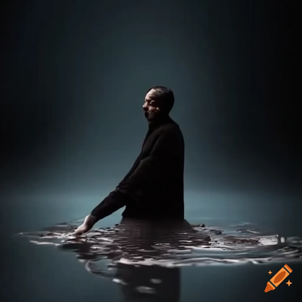 Creative illustration of a man dissolving into a puddle on Craiyon