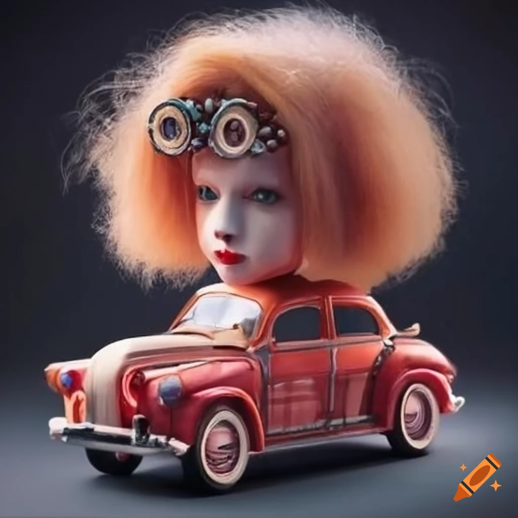 Surreal and strange transparent toy cars, trucks, dolls, houses ...