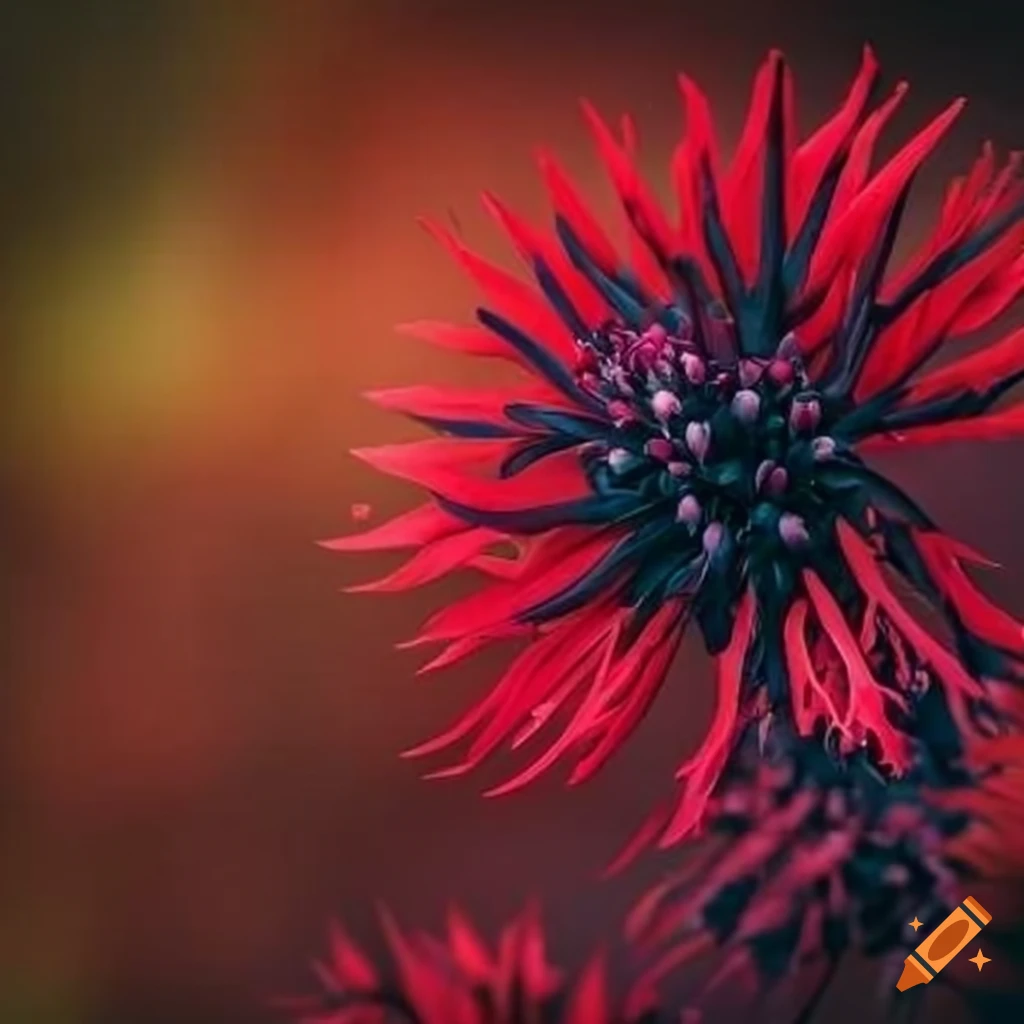 Striking garden with ruby red foliage and delicate blooms on Craiyon