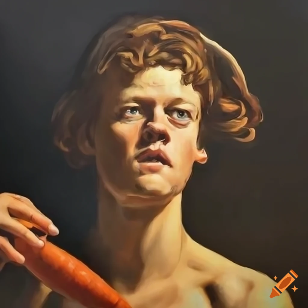 Jannik Sinner ATP tennis player with a carrot in Caravaggio style on ...