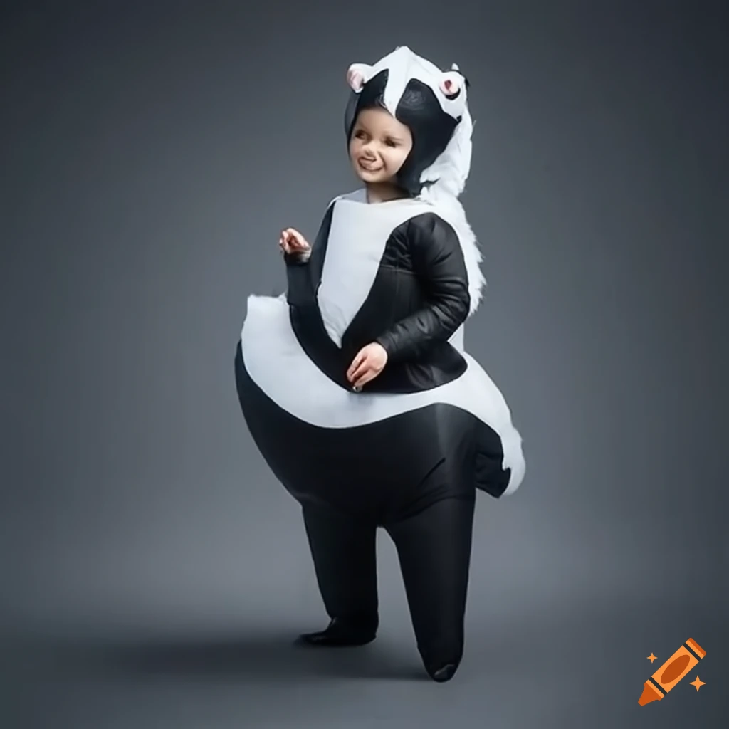 Child wearing inflatable skunk costume on Craiyon