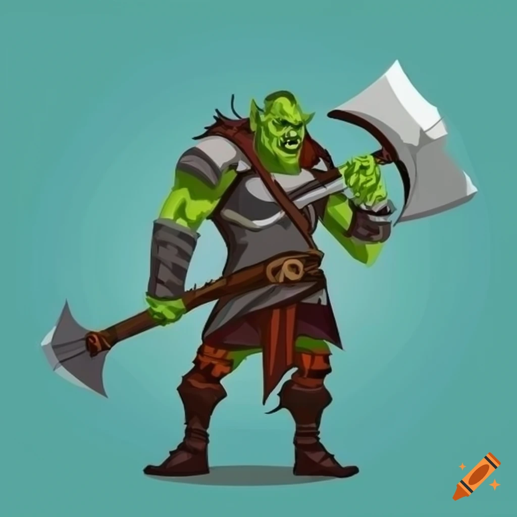 Orc wielding a battle-axe in a vector style on Craiyon