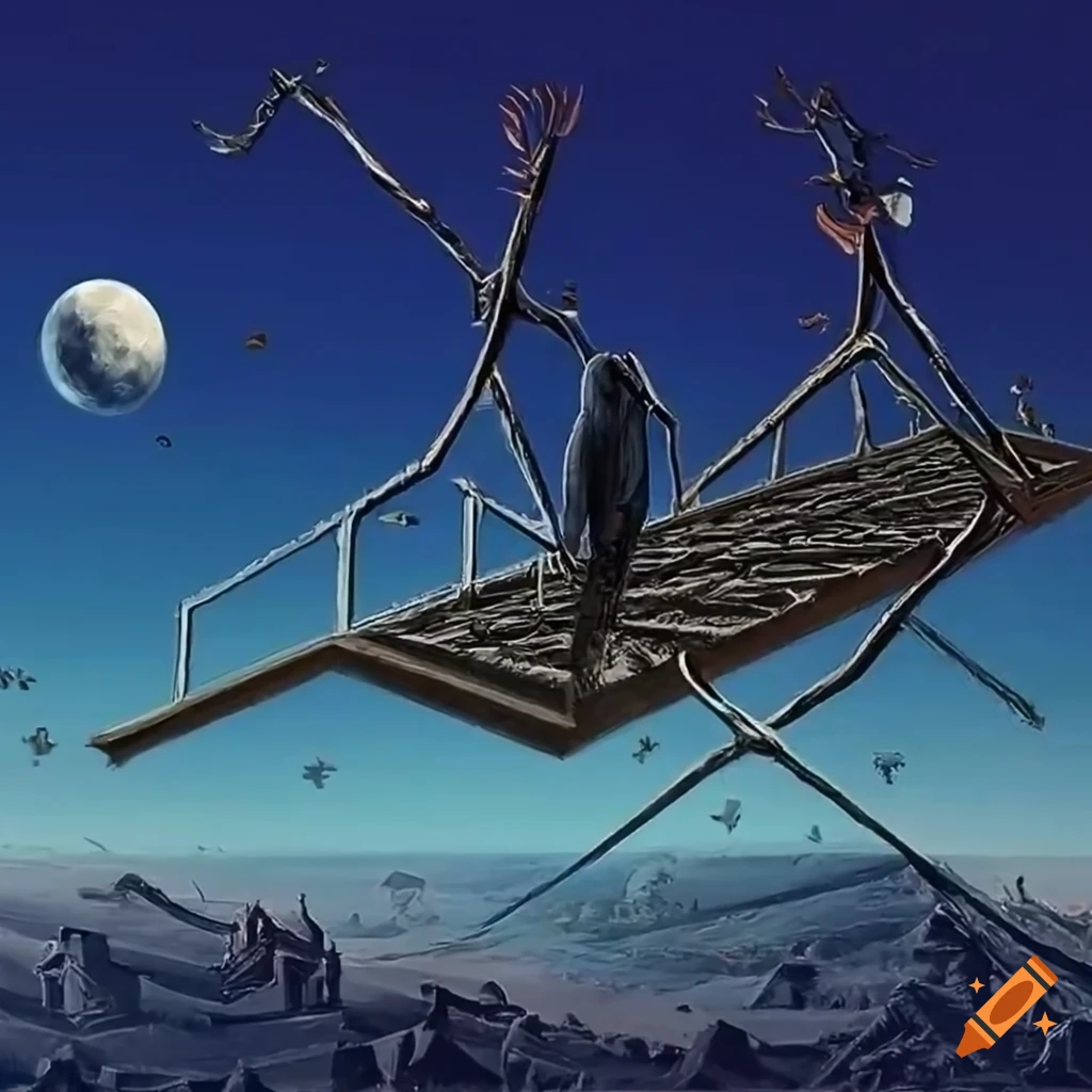 Surreal painting of walking on the moon inspired by m.c. escher on Craiyon