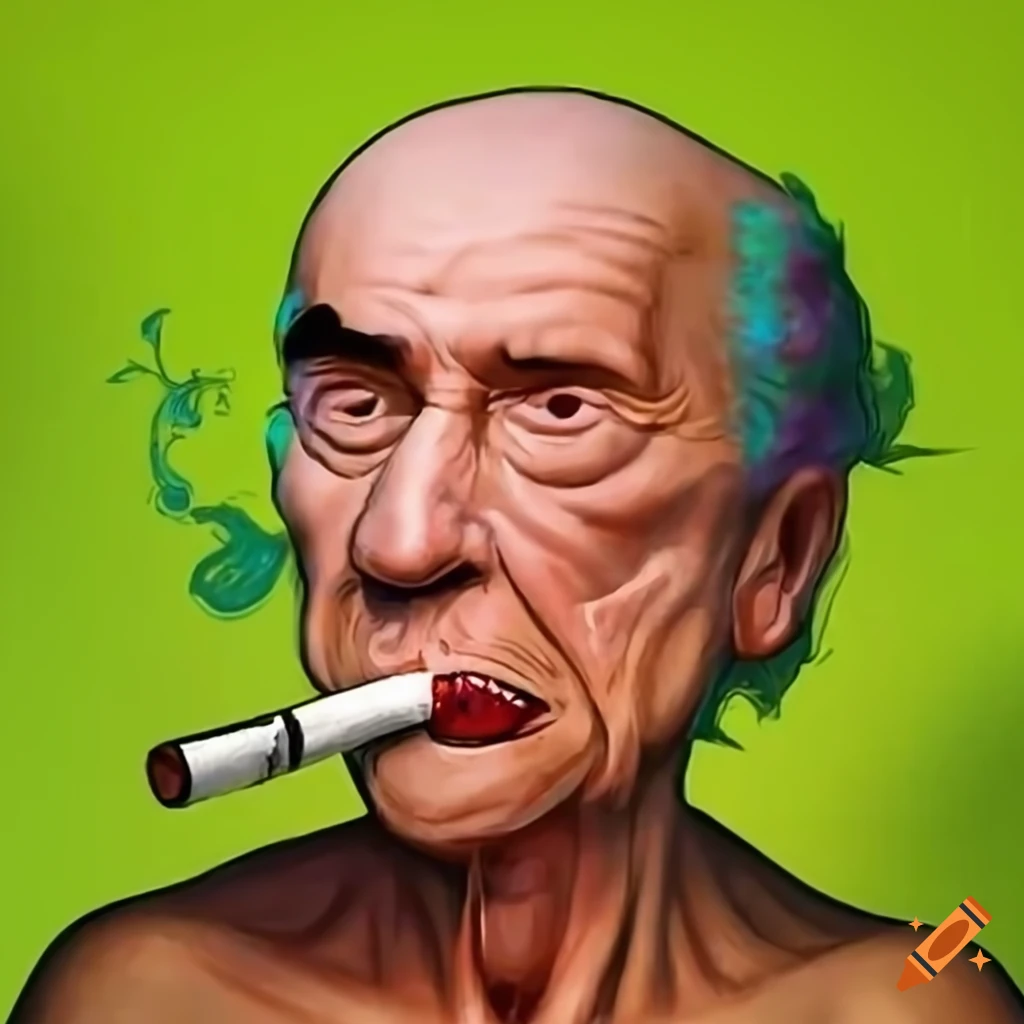 Cartoon illustration of a man smoking marijuana on Craiyon
