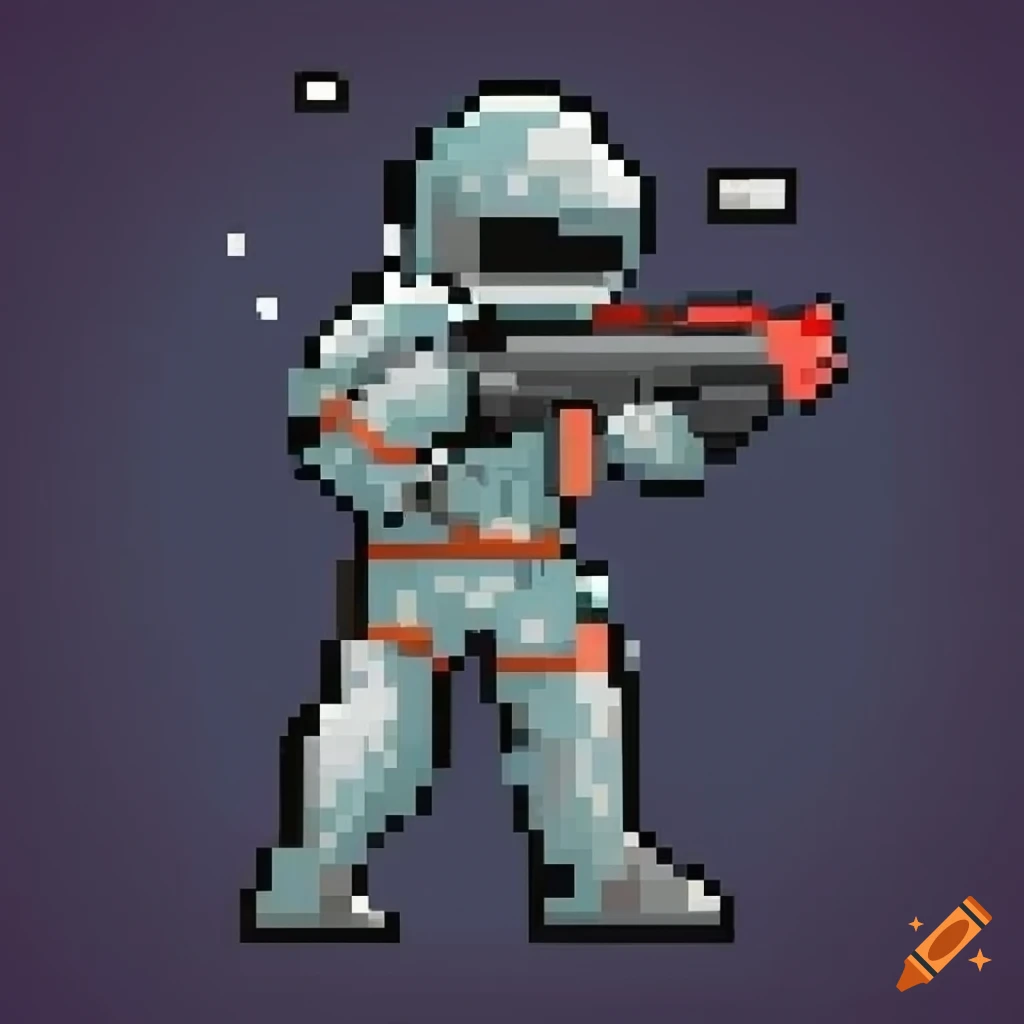 Pixel art astronaut with gun on Craiyon