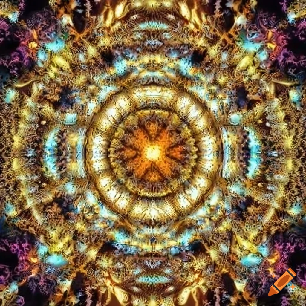 Divine mathematics patterns and fractals formed by golden beams of ...