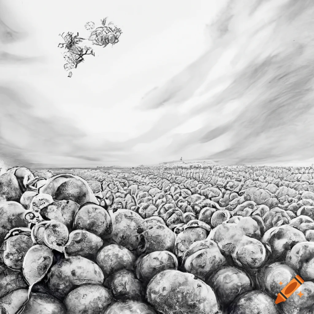 Aerial view of grape field in greyscale on Craiyon