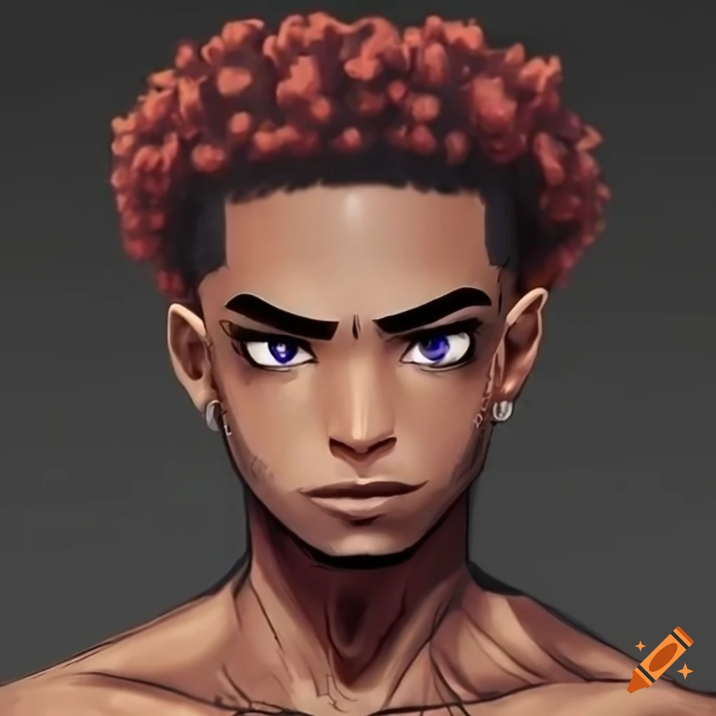 Japanese Anime Inspired Male Character With Dark Brown Skin And Black