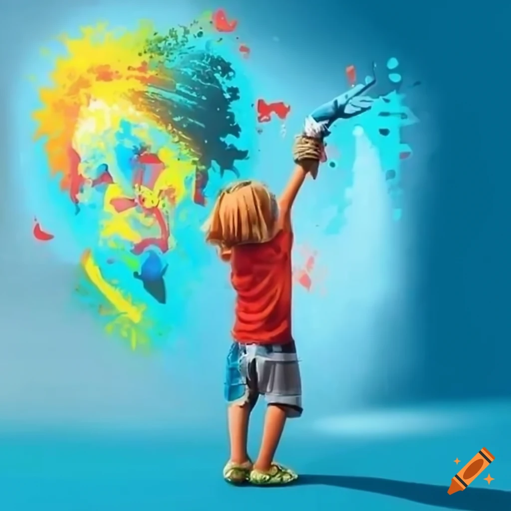 Cartoon kid spraying paint on wall on Craiyon