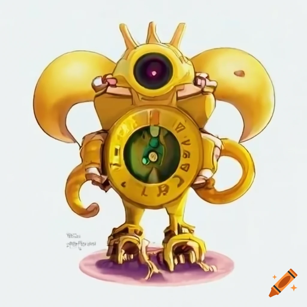 Cute yellow clock machine monster with thunderbolts on Craiyon
