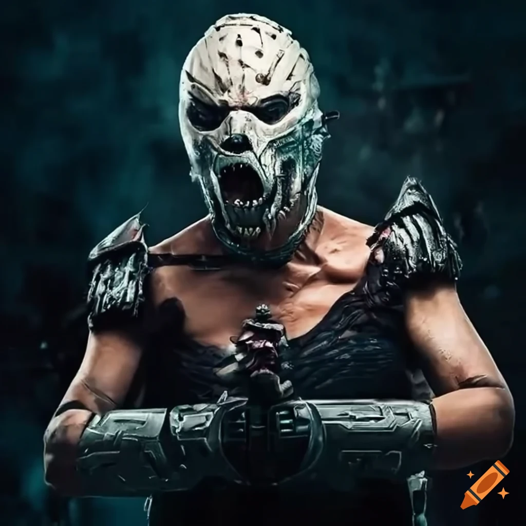 Futuristic warrior woman battling mutant creatures in a dark arena with ...