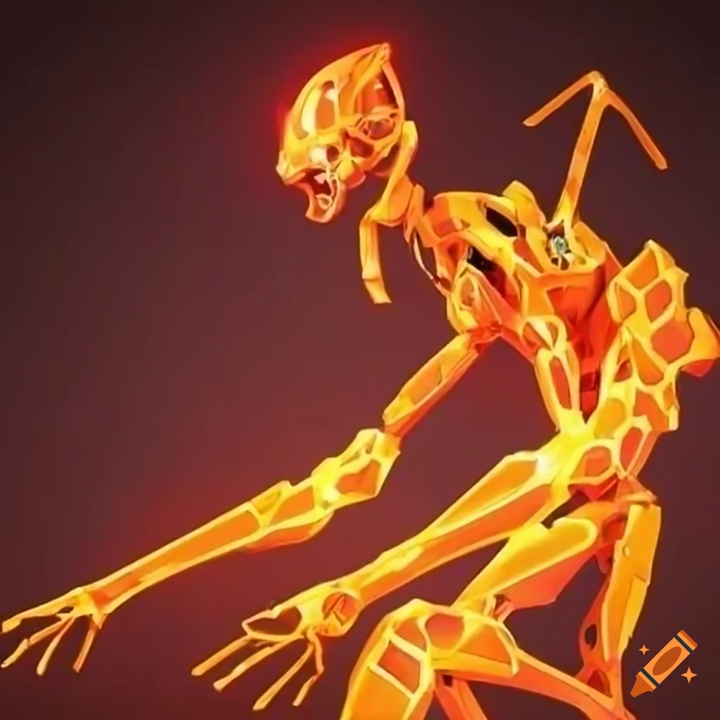 Glowing orange alien insect mecha in anime style on Craiyon