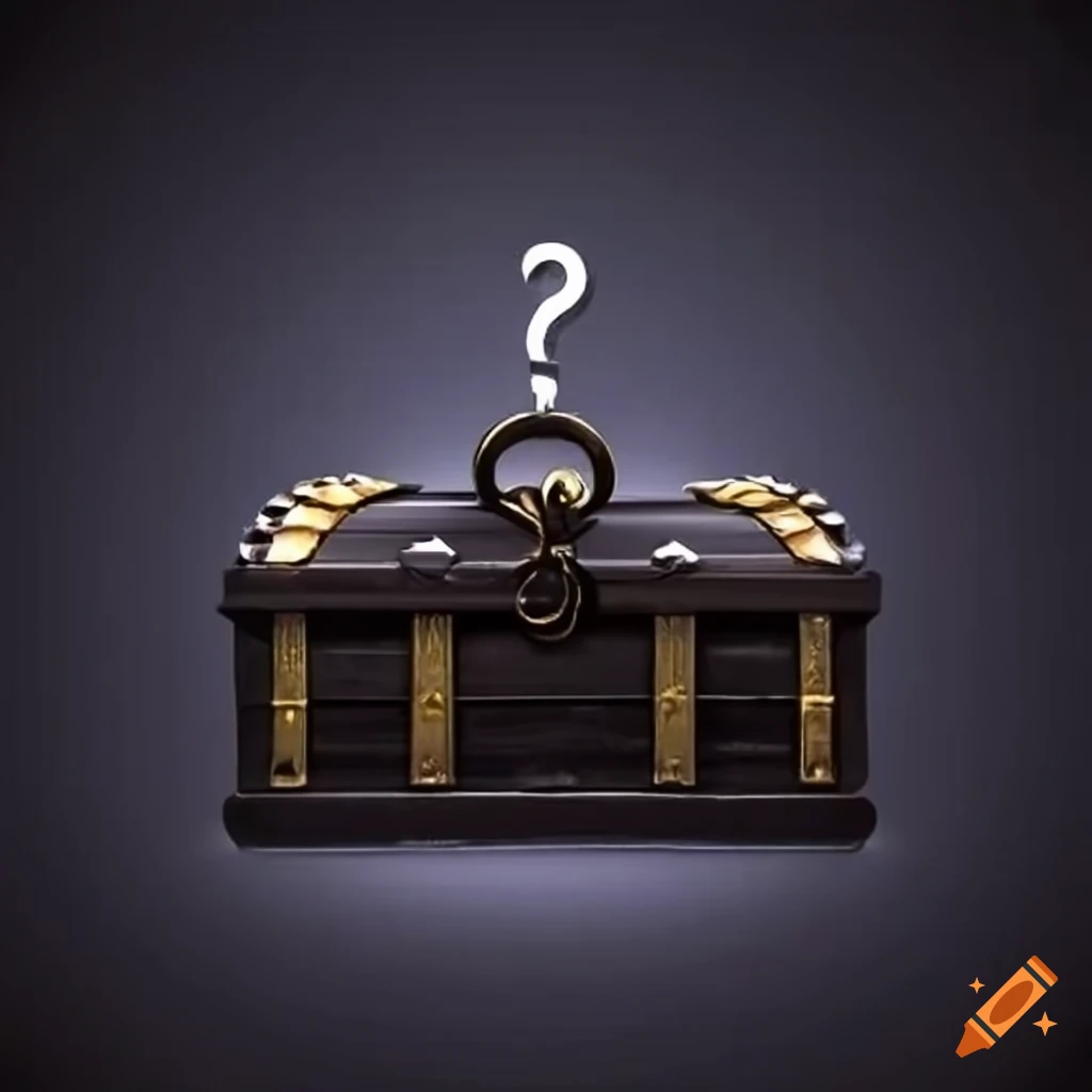 Mysterious black treasure chest with question marks on Craiyon