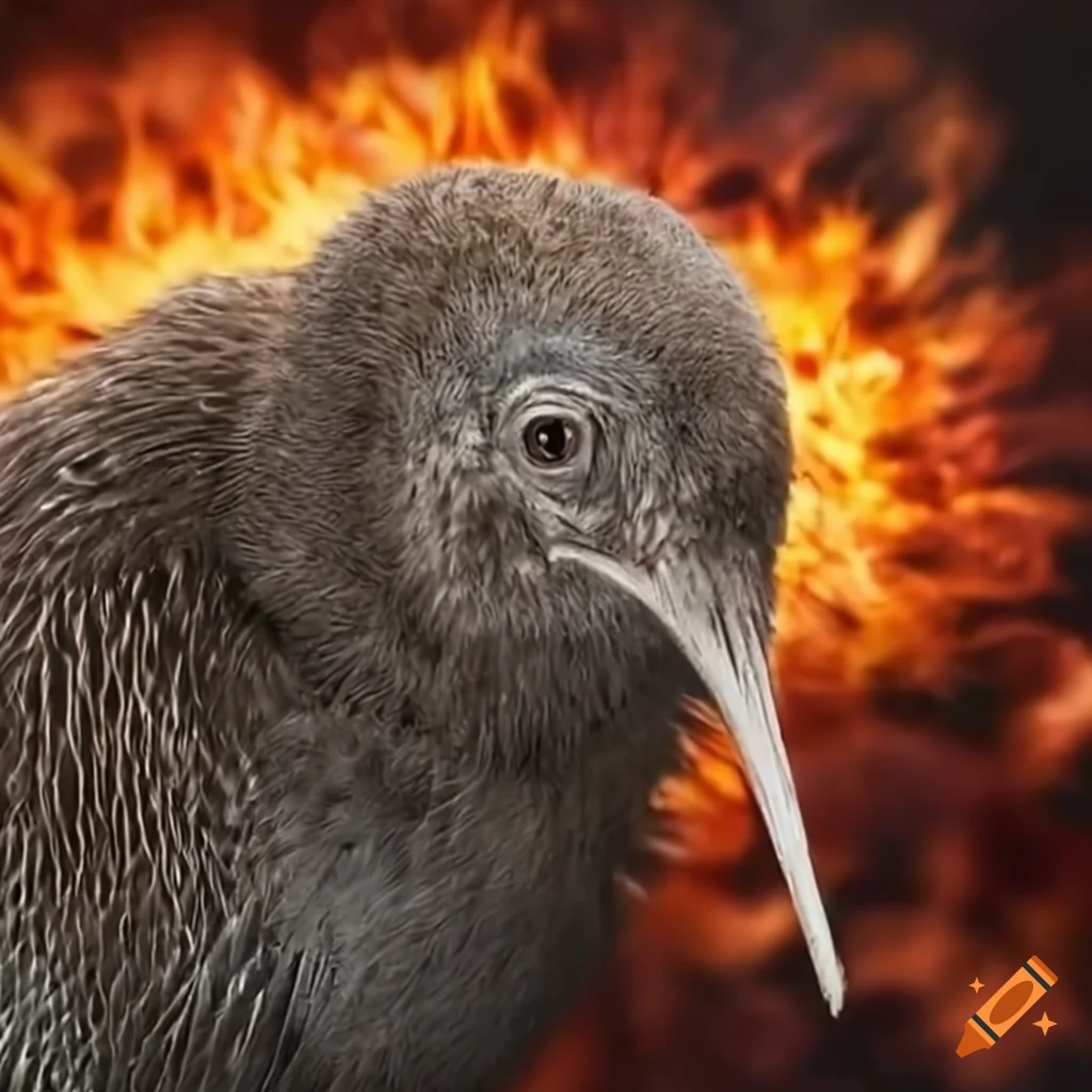 Kiwi bird facing forward with dramatic explosion in the background on ...
