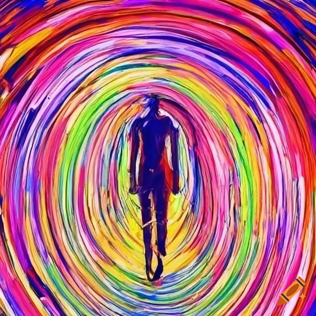 Abstract art of a person entering a vivid portal on Craiyon