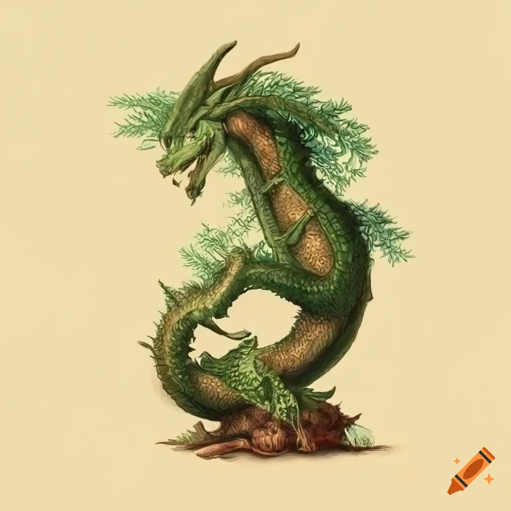 Vintage botanical art of DND dragon cedar tree on Craiyon