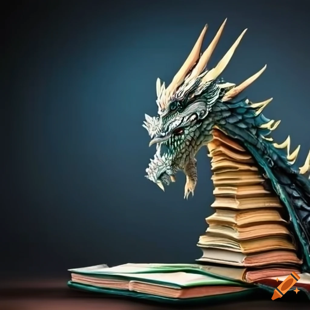 Dragon with scales made of books on Craiyon