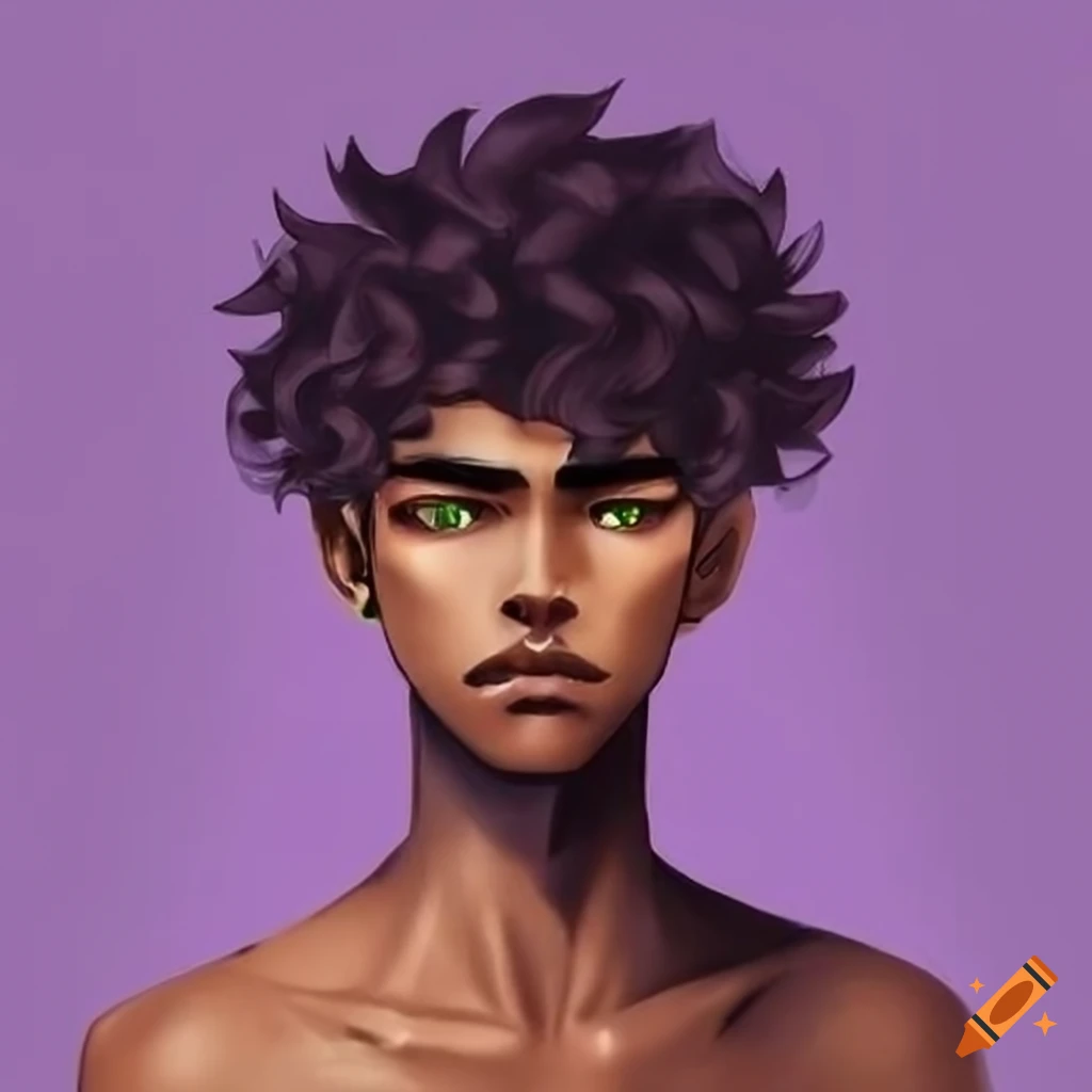 Japanese Anime Inspired Male Character With Dark Brown Skin And Black