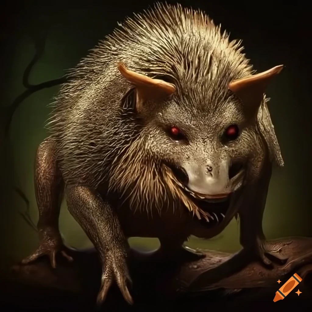 Hybrid creature with features of frog, fish, boar, and wolf on Craiyon