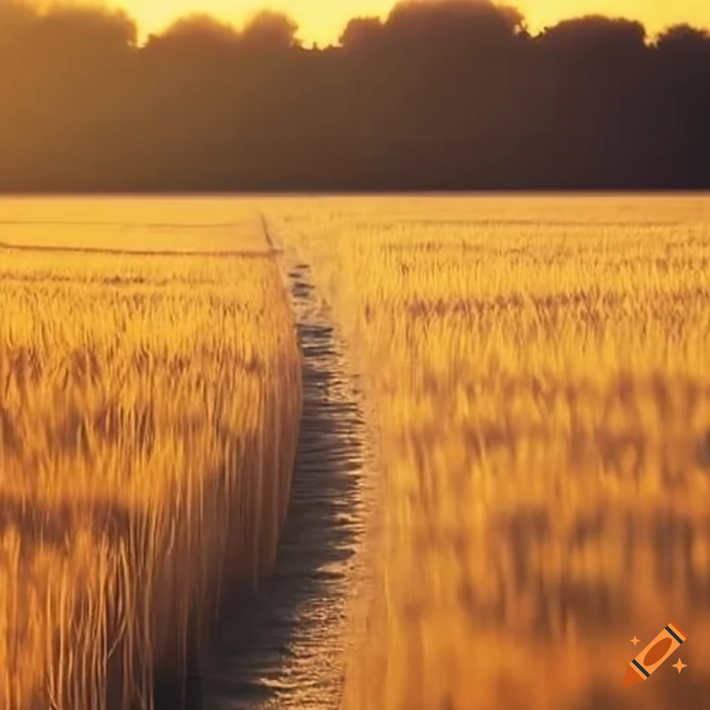 Path between ears of grain with the rising sun on Craiyon