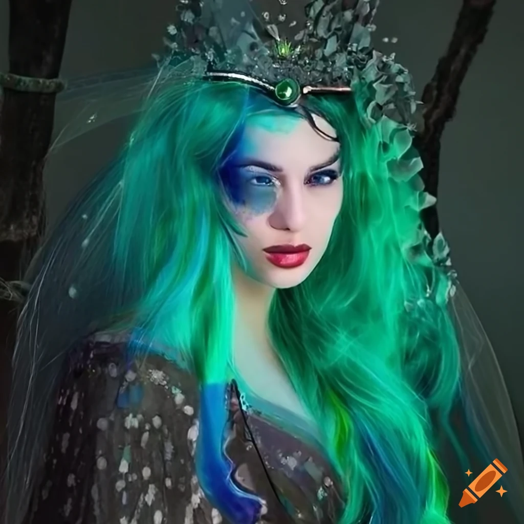 Green Hair Goddessa Woman Who Is Adored Especially For Her Beauty In A Traditional Christian