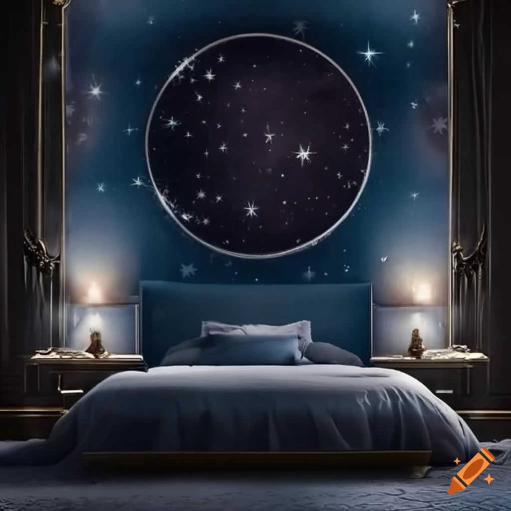Elegant celestial-themed bedroom decor on Craiyon
