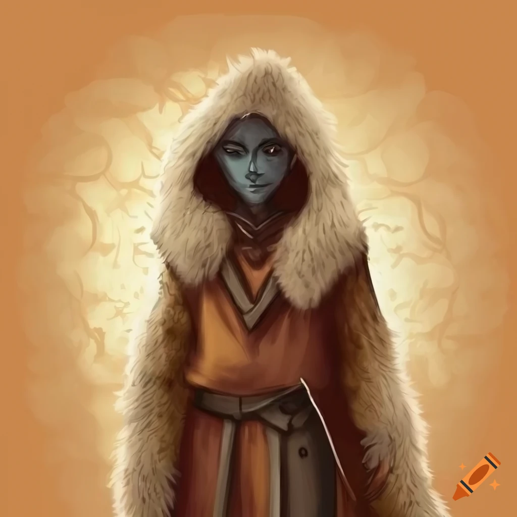 Portrait of a DnD kobold monk wearing a white fur cloak in old ...